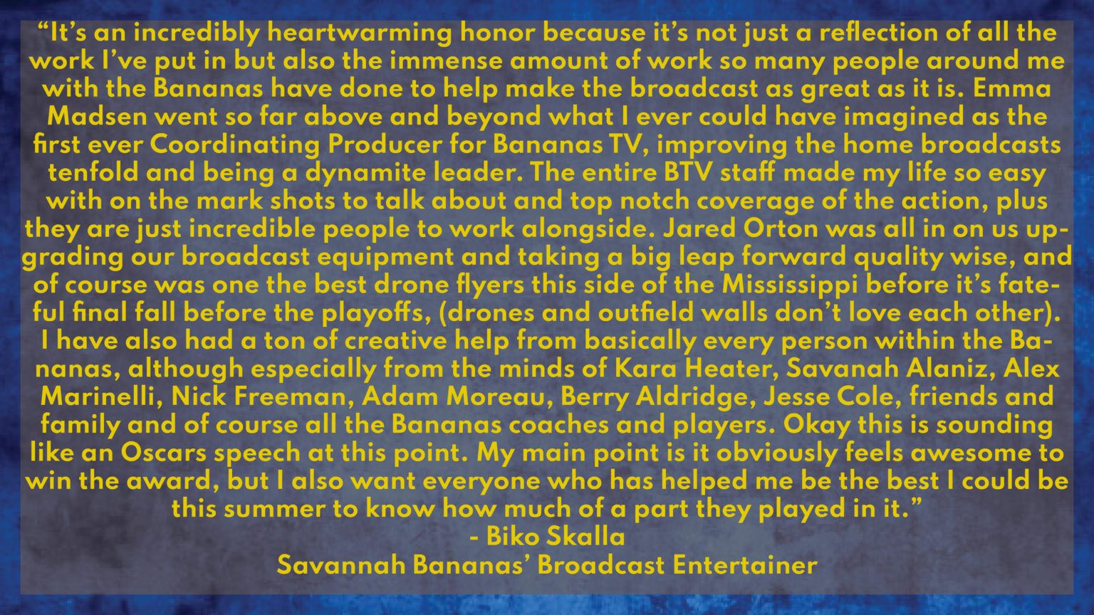 Biko Skalla of the Savannah Bananas Named 2021 CPL Broadcaster of the Year